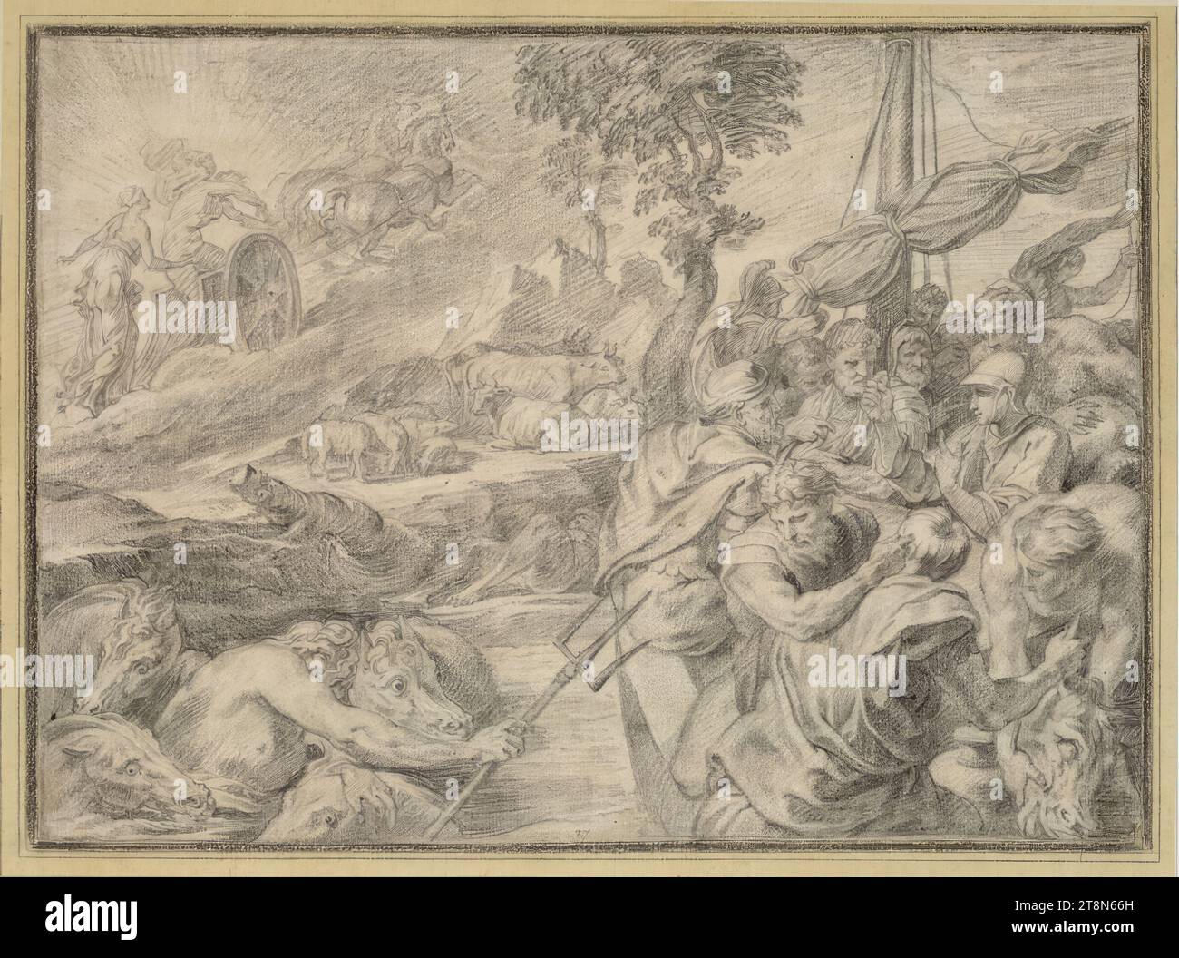 The robbery of the sun cattle, drawing, black chalk, 23 x 31.6 cm, r.l ...