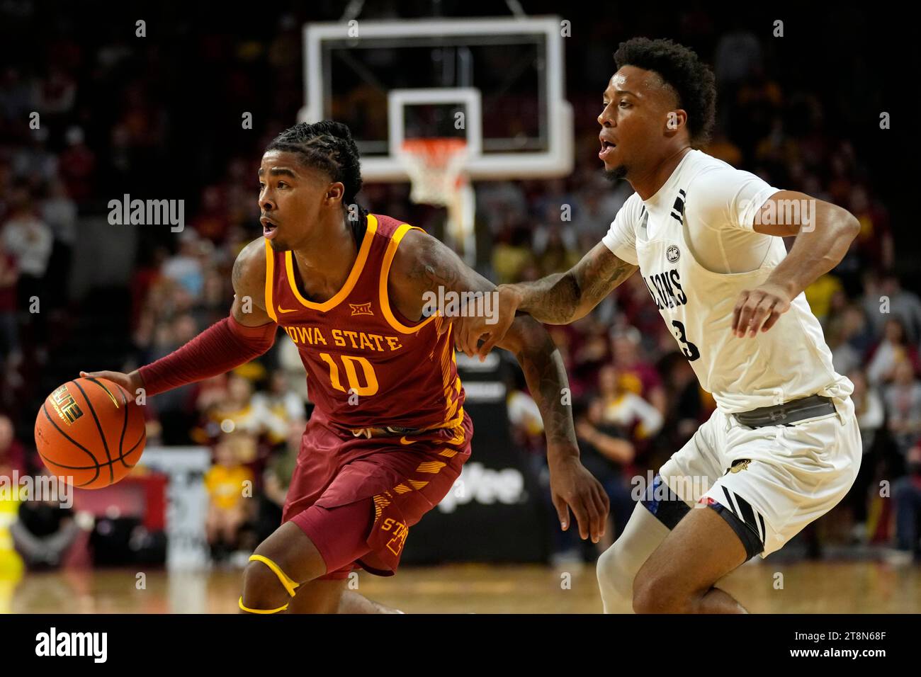 Iowa State guard Keshon Gilbert (10) drives past Lindenwood guard ...