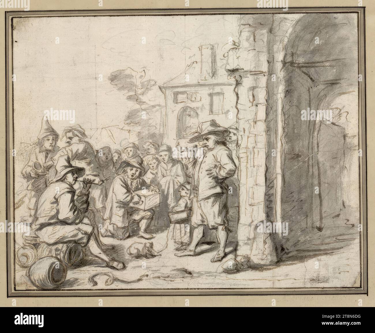 Organ grinder, children and pipe smokers in front of a gate, Adriaen ...