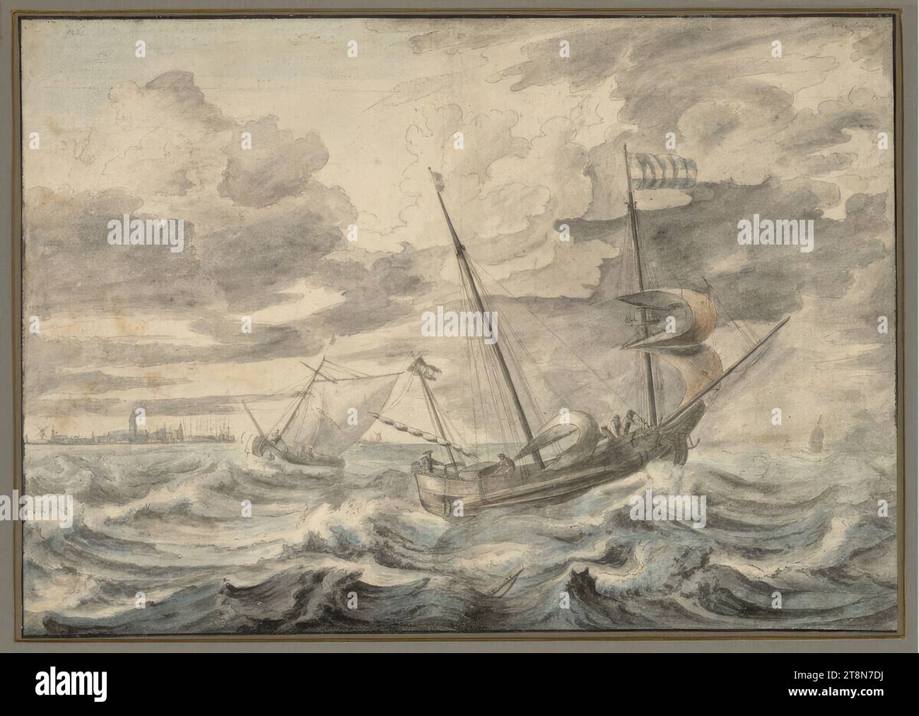 Boats in a storm on the Maas near Rotterdam, Bonaventura Peeters ...