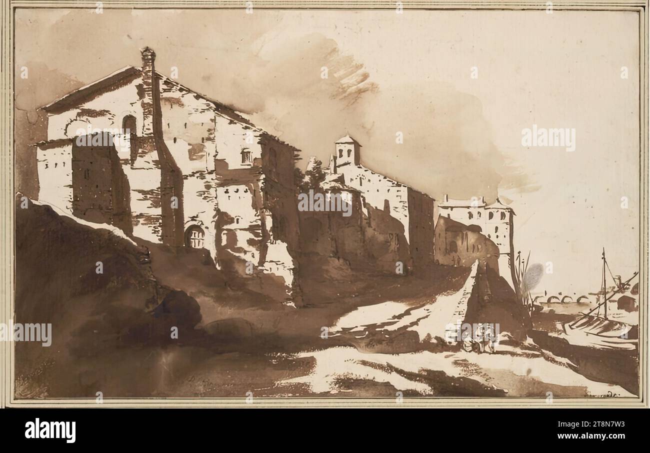 View of the left bank of the Tiber in Rome (Ripa grande), Jan de ...