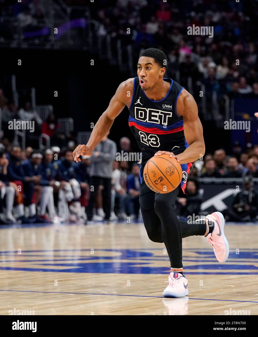 Detroit Pistons guard Jaden Ivey brings the ball up court during the ...
