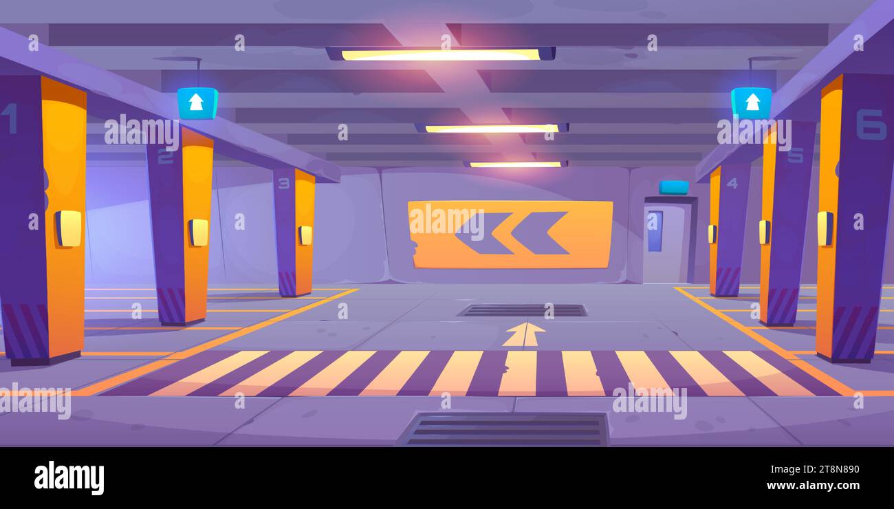 Underground parking lot. Vector cartoon illustration of basement garage ...