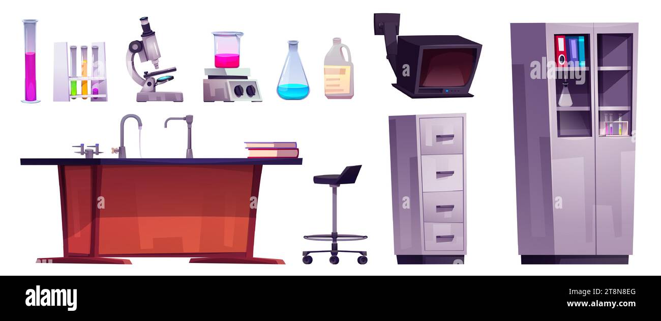 Chemistry classroom equipment set isolated on white background. Vector ...