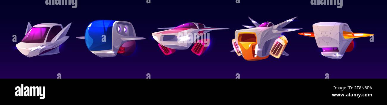 Alien spaceships for video game. Cartoon vector illustration set of ...