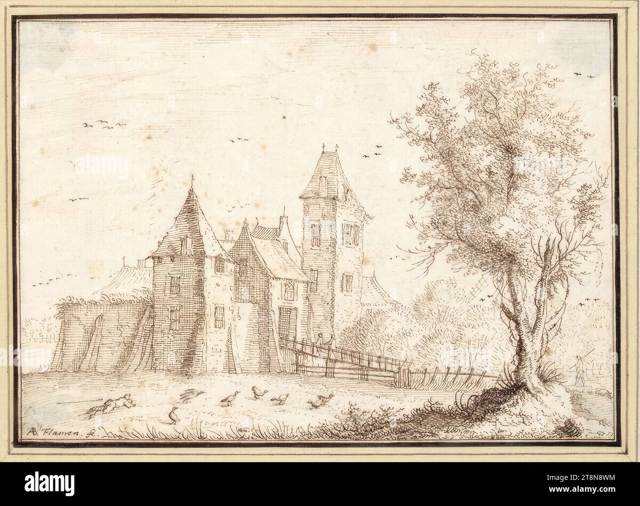 Old Castle (III-11), '3e Livre de Dessin de AB. Flamen' with 50 sheets, Albert Flamen (Bruges ...