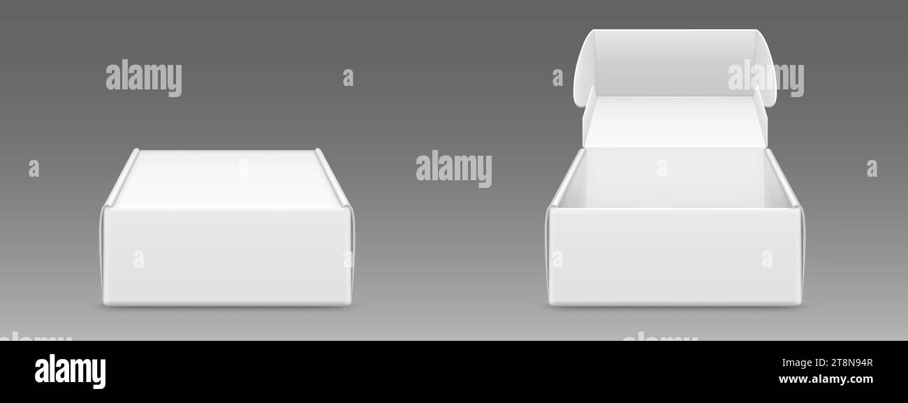 White cardboard box mockups set isolated on grey background. Vector ...