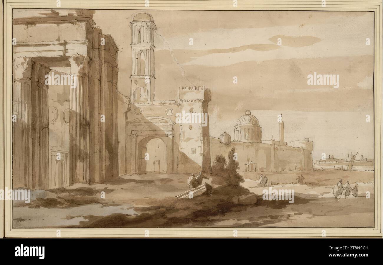 Ancient temple ruins and fortifications of a southern port city, Jacob van der Ulft (Gorinchem ...