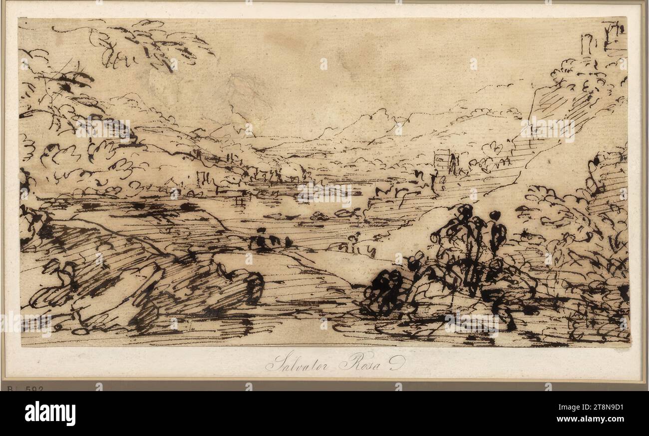 Mountainous landscape with a group of figures in the foreground ...