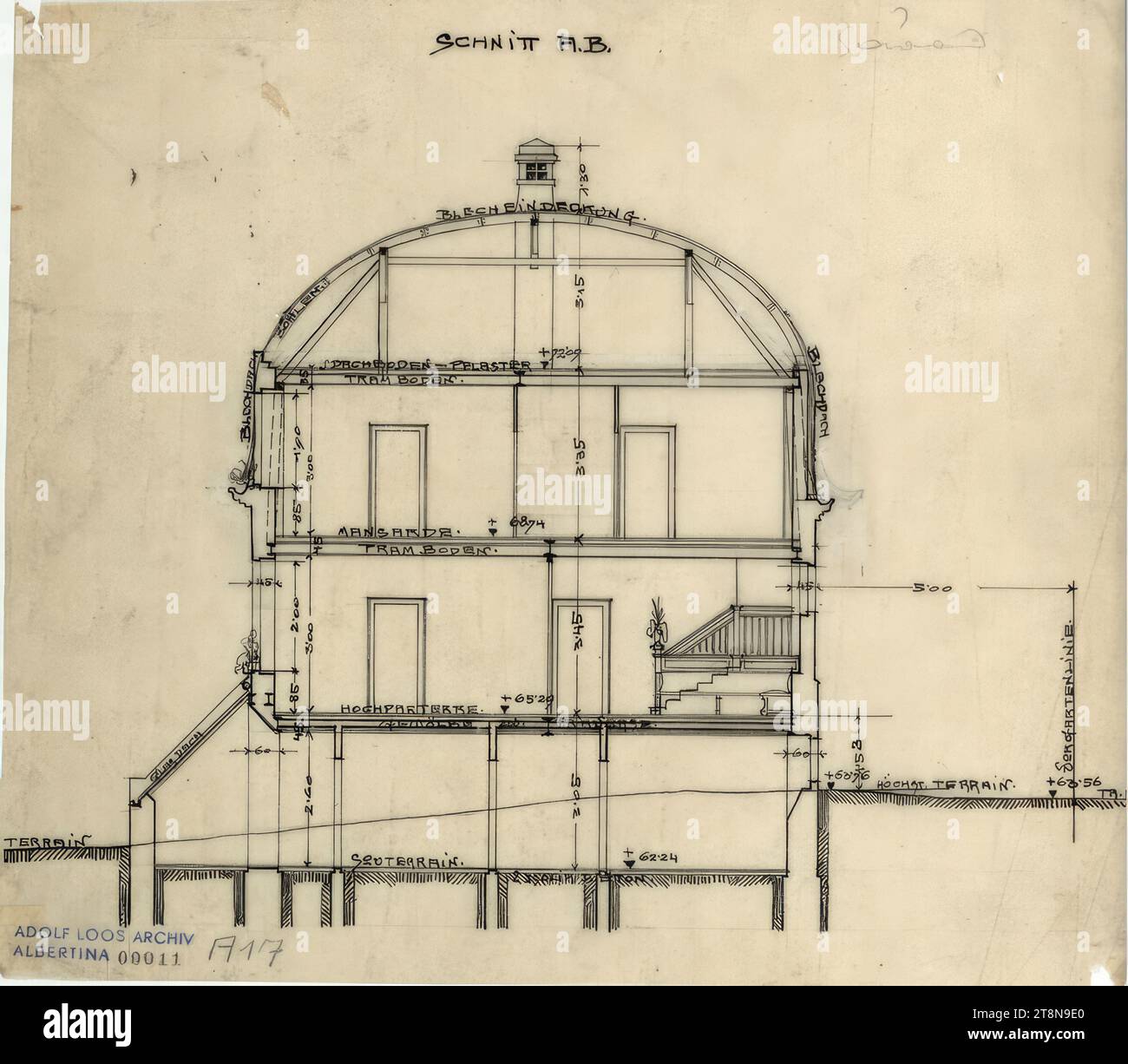 Vienna, Helene Horner House, section, 1913, architectural drawing ...