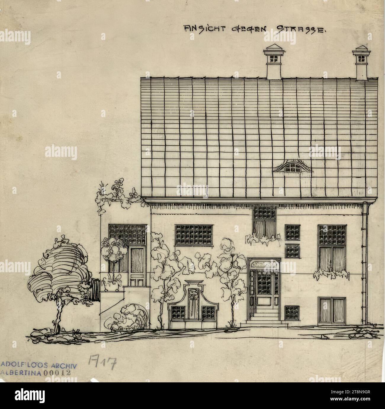Vienna, Helene Horner house, main view, 1913, architectural drawing ...