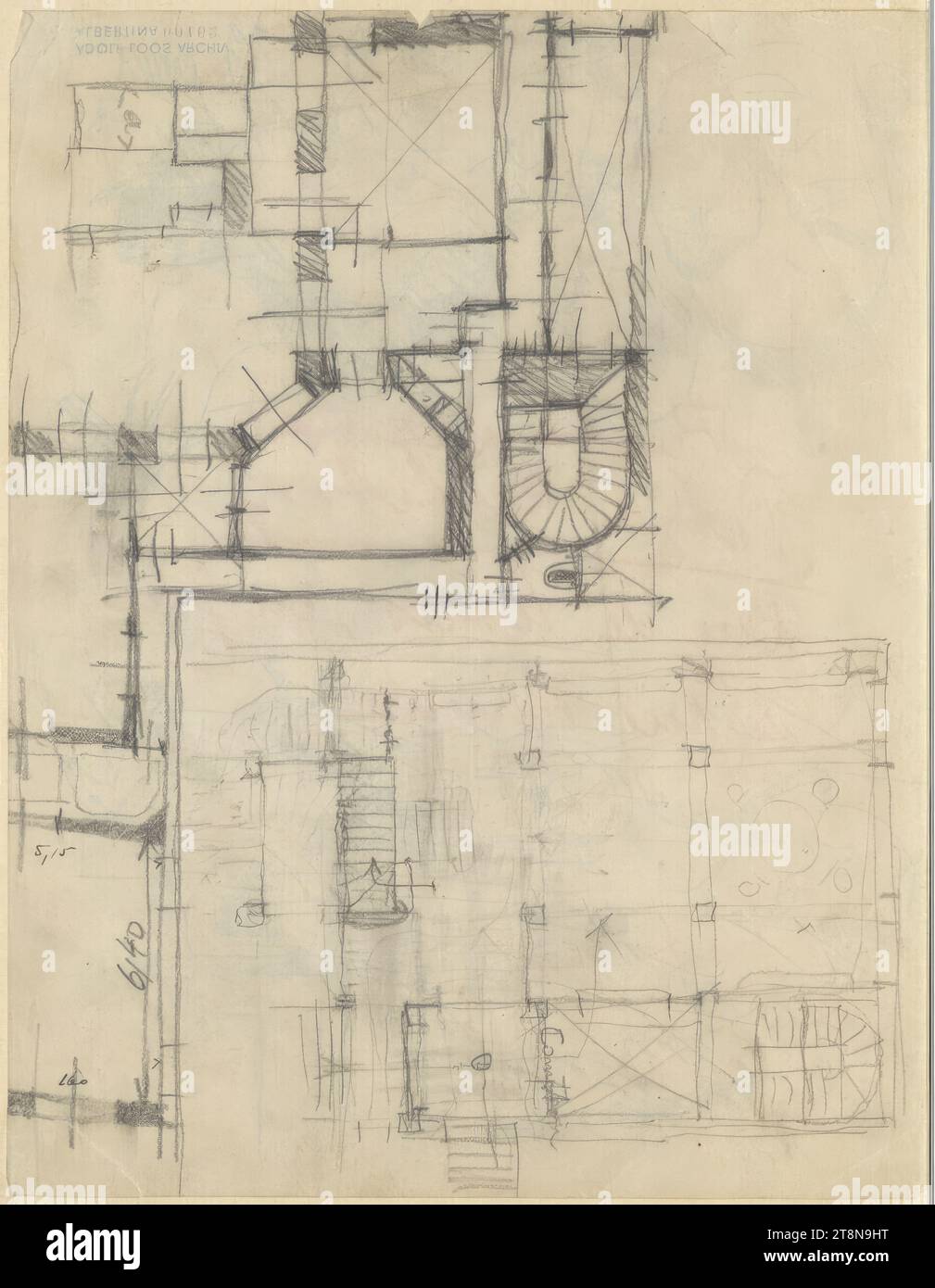 floor plans, architectural drawing, stationery; Pencil, 203 x 268mm ...