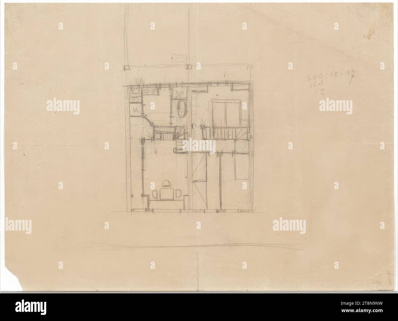 Settlement house, floor plan, architectural drawing, paper; Pencil, 204 ...