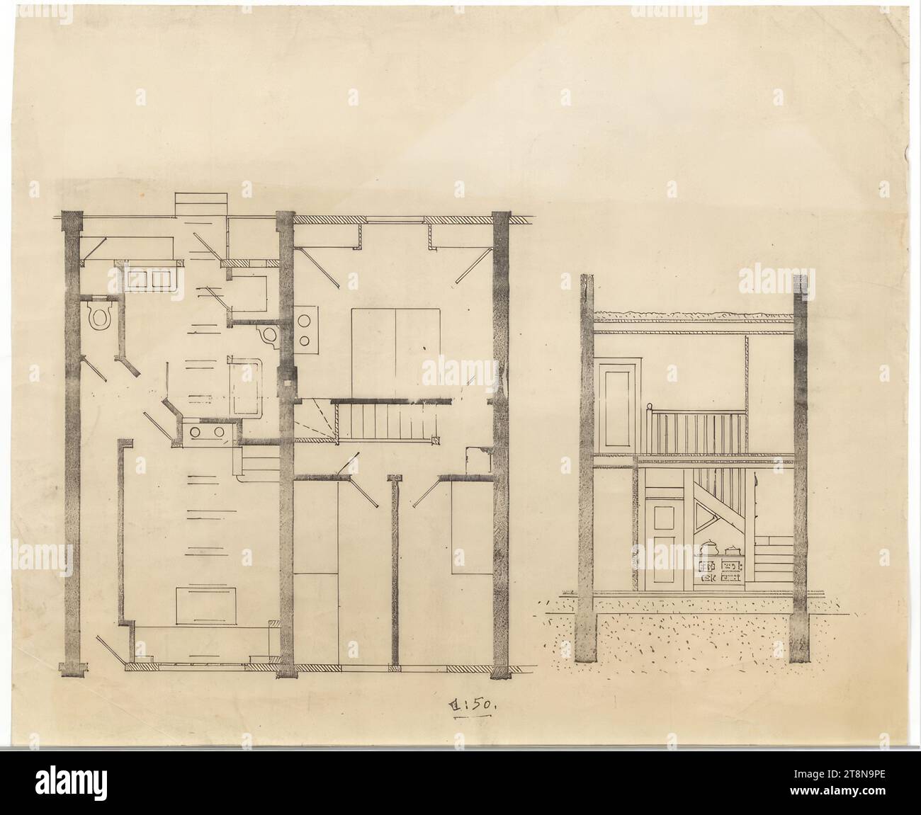 Settlement houses, Vienna, terraced house, 4m type, floor plan and ...
