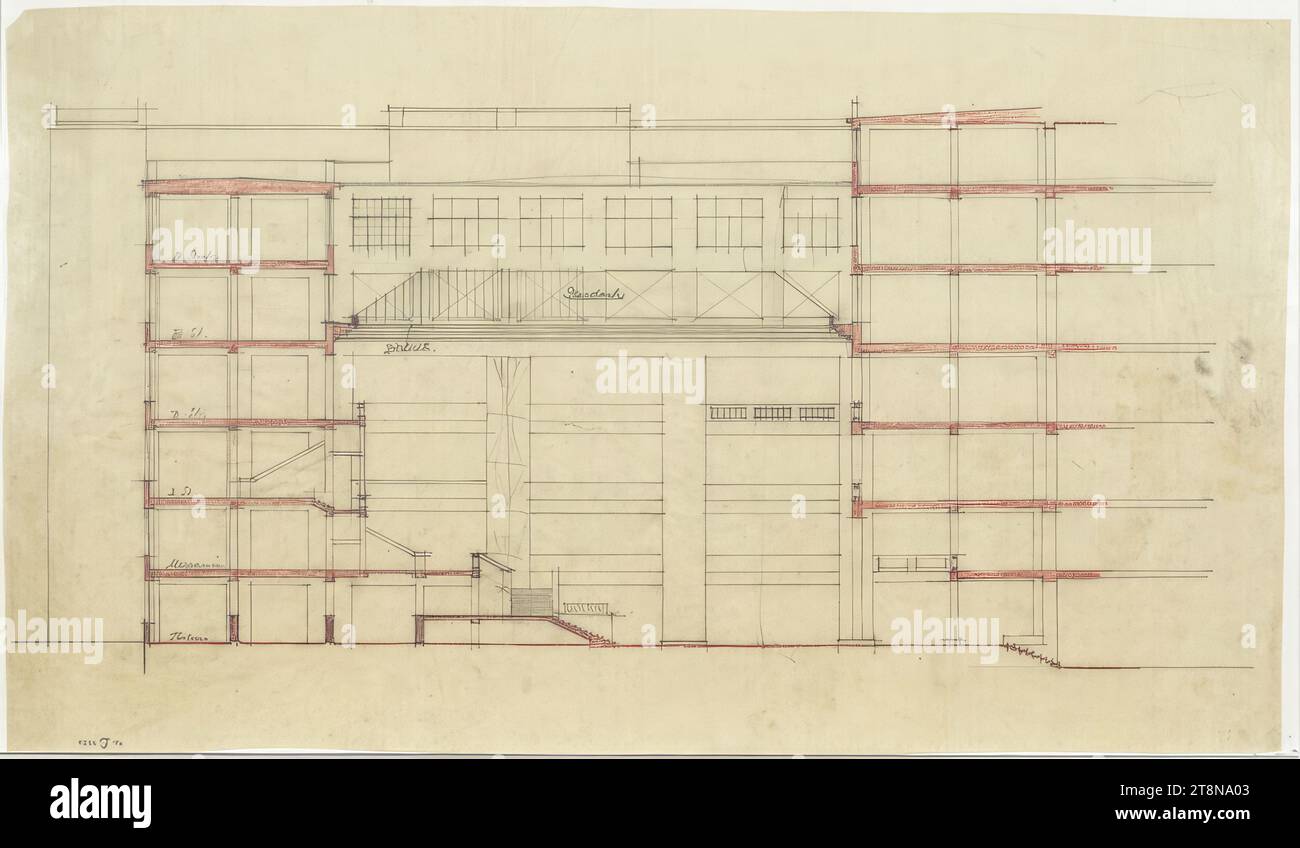 Department store, longitudinal section, around 1930, architectural ...