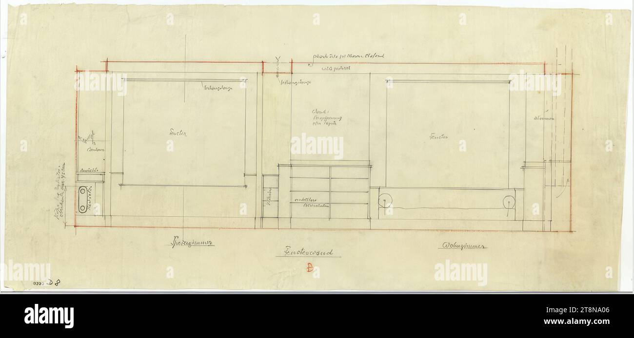 window wall, elevation, architectural drawing, tracing paper; Pencil ...