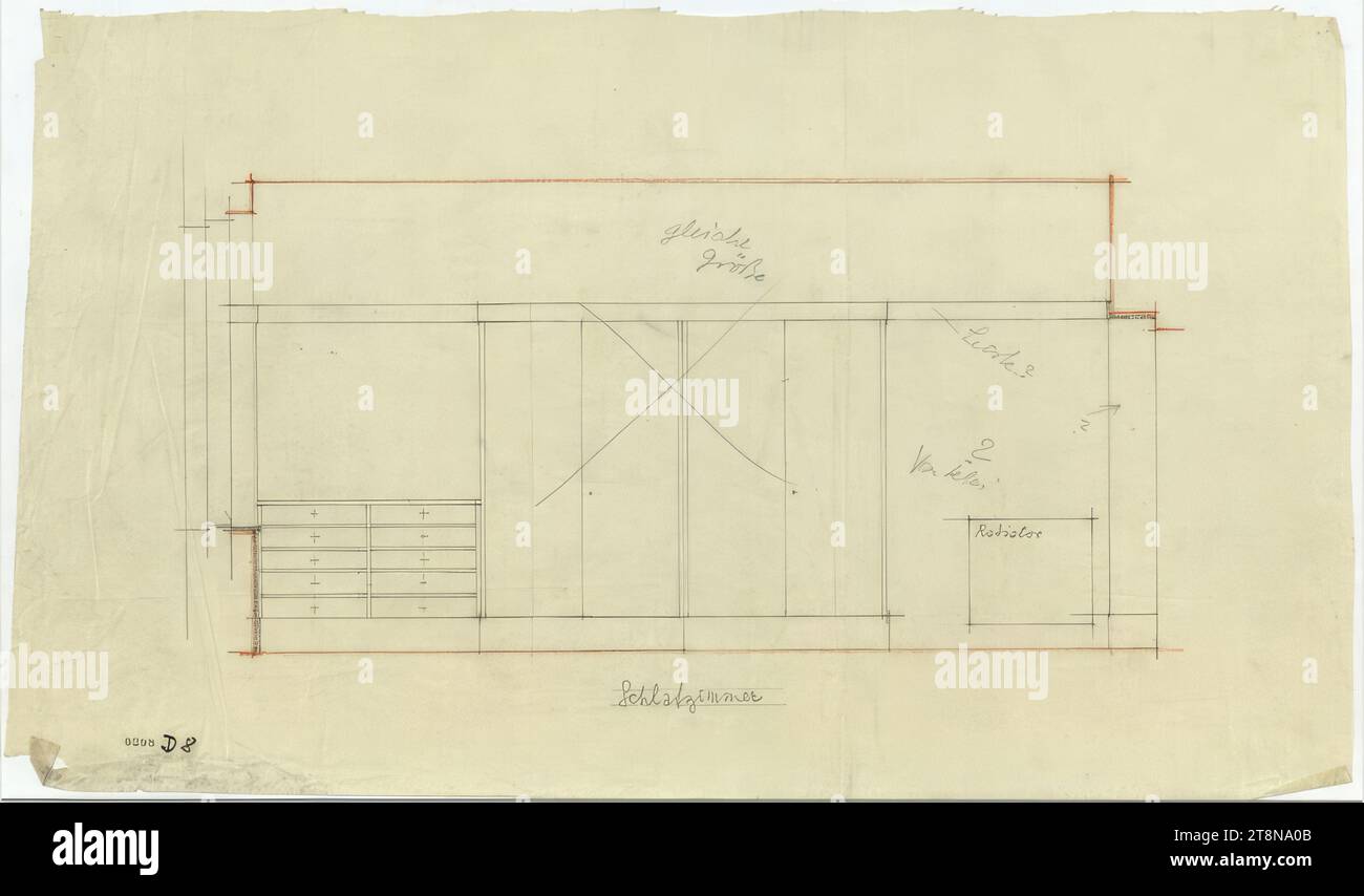 bedroom, wall construction, architectural drawing, tracing paper ...