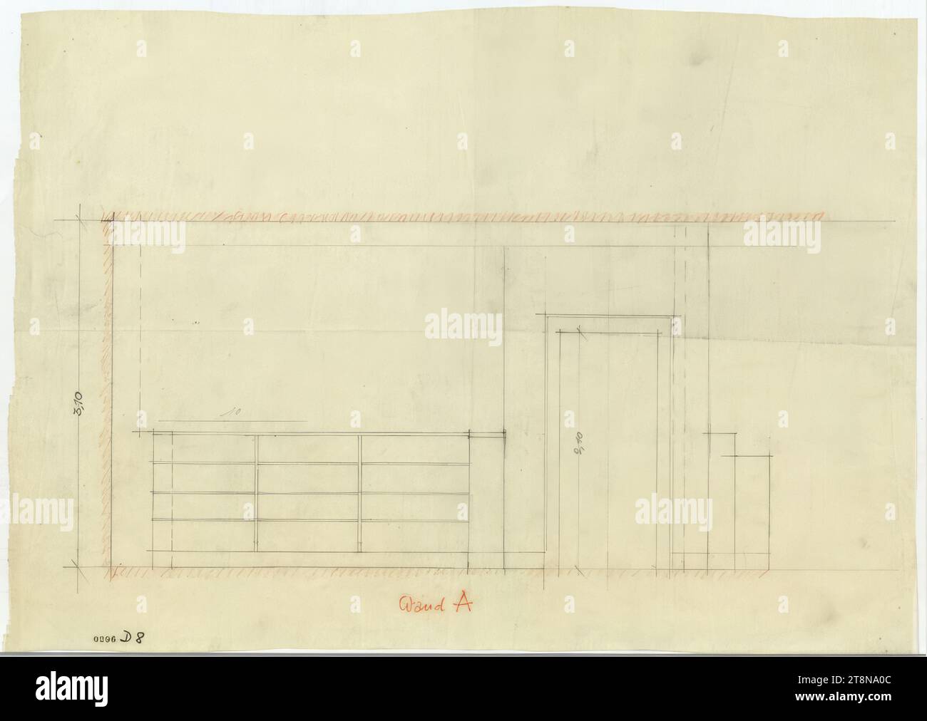 wall construction, elevation, architectural drawing, tracing paper ...