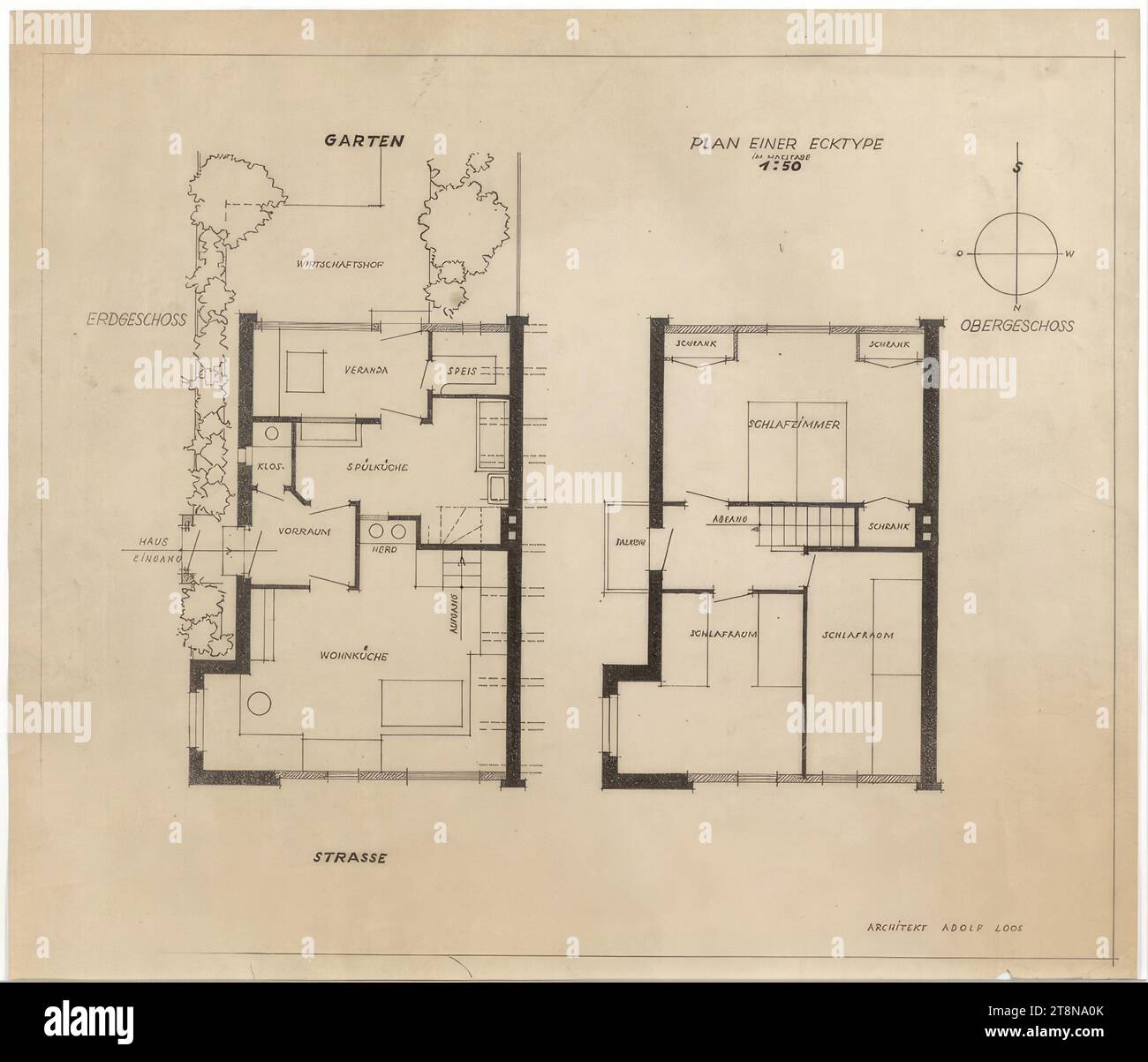 Settlement houses, Vienna, terraced house, corner type, floor plans ...