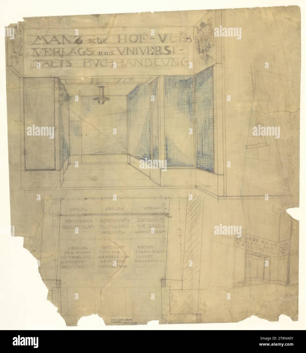 Buchhandlung Manz, Vienna I., Kohlmarkt 16, portal, elevation, floor ...