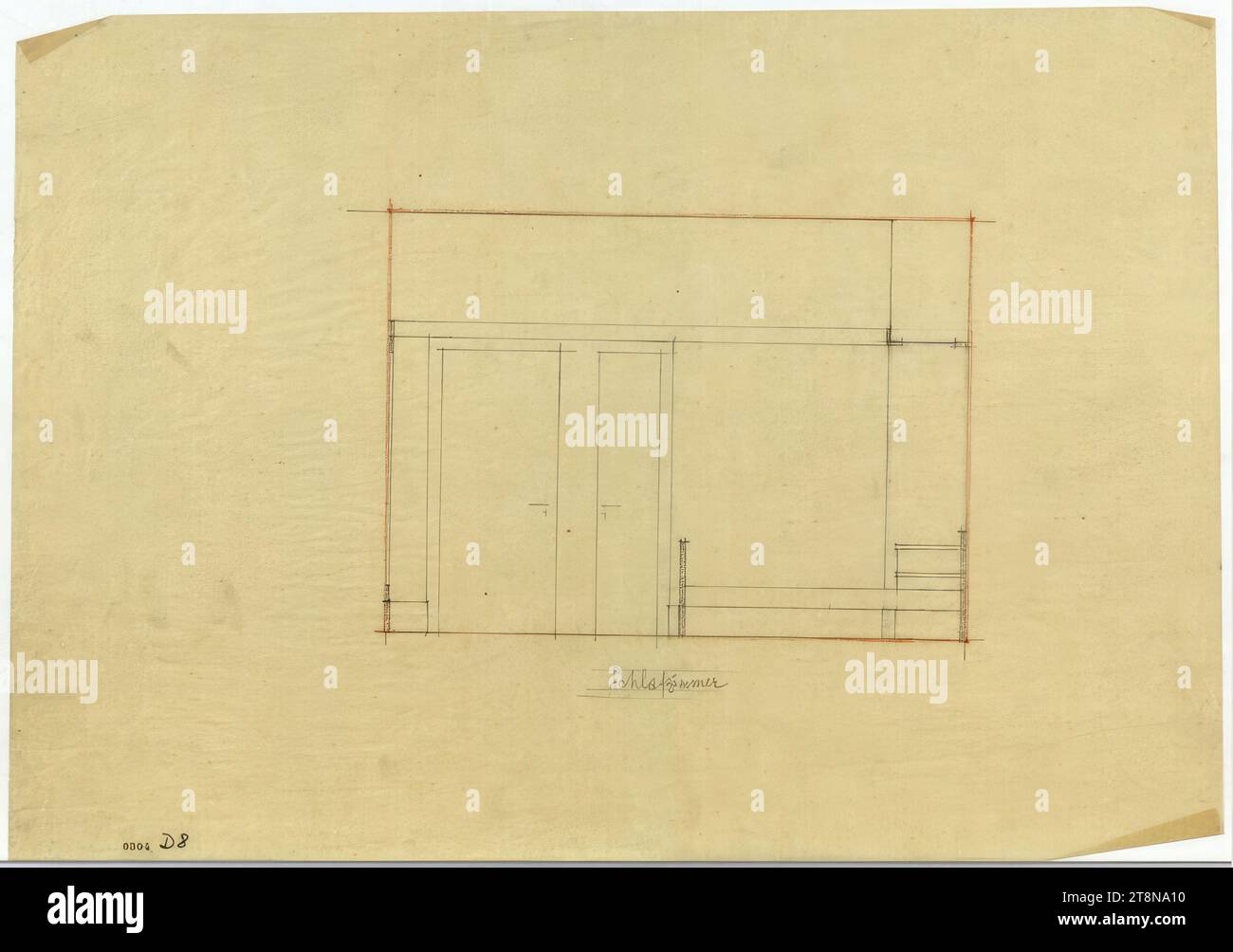bedroom, wall construction, architectural drawing, tracing paper ...
