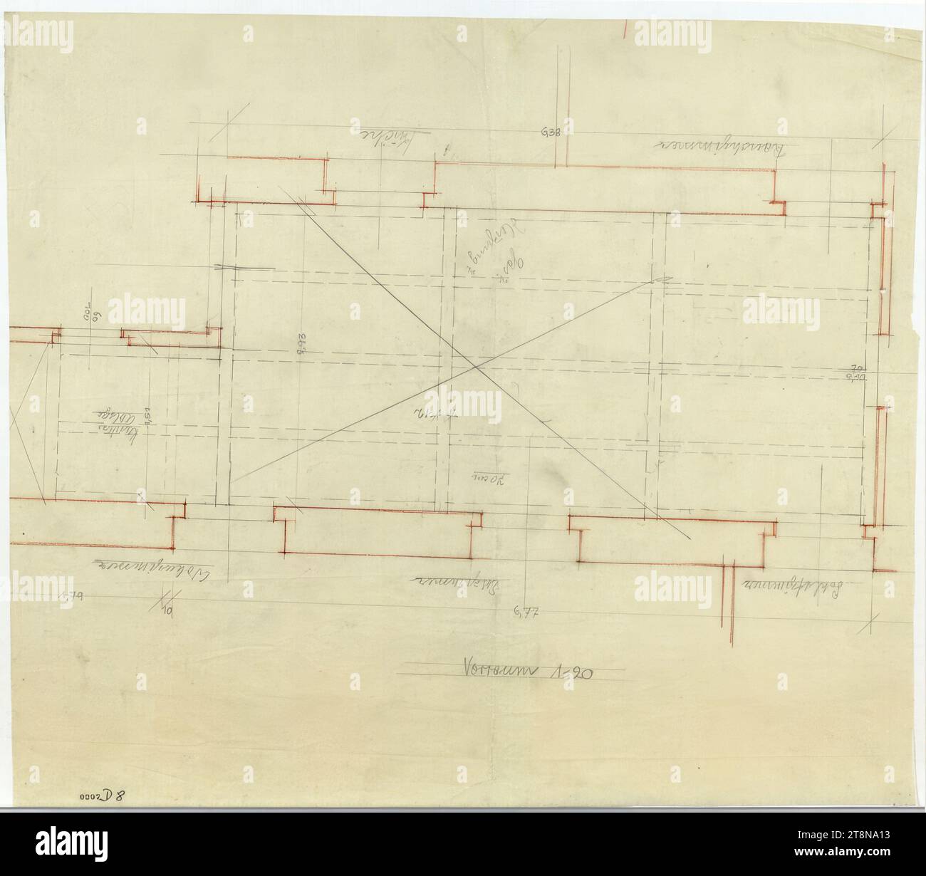 anteroom, floor plan, architectural drawing, tracing paper; Pencil, 384 ...
