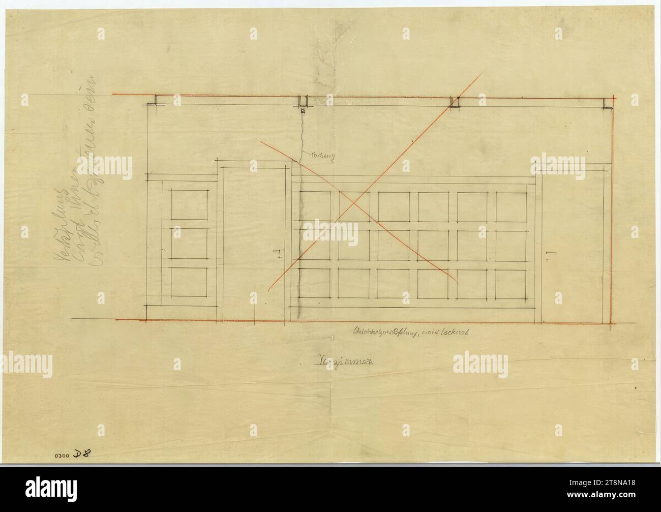 Anteroom, wall paneling, architectural drawing, tracing paper; Pencil ...