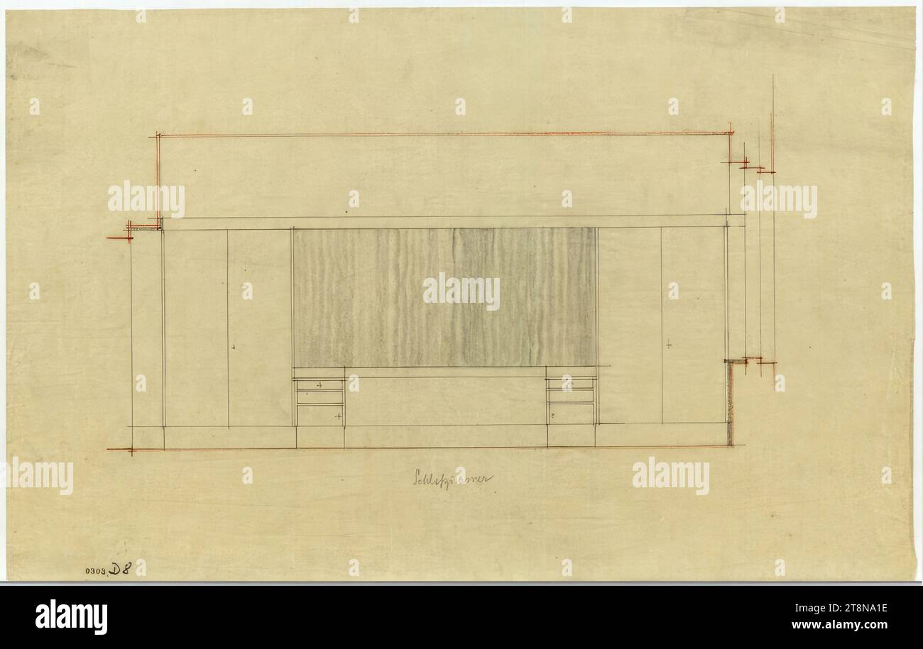 bedroom, wall construction, architectural drawing, tracing paper ...