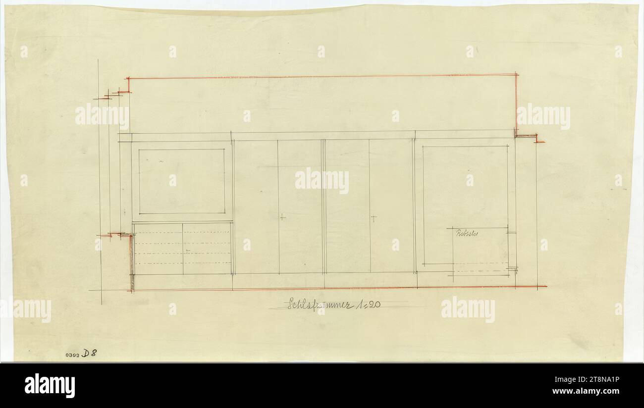 bedroom, wall construction, architectural drawing, tracing paper ...