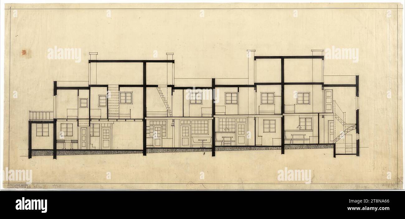 Settlement houses, Vienna, terraced settlement, section, project for a ...