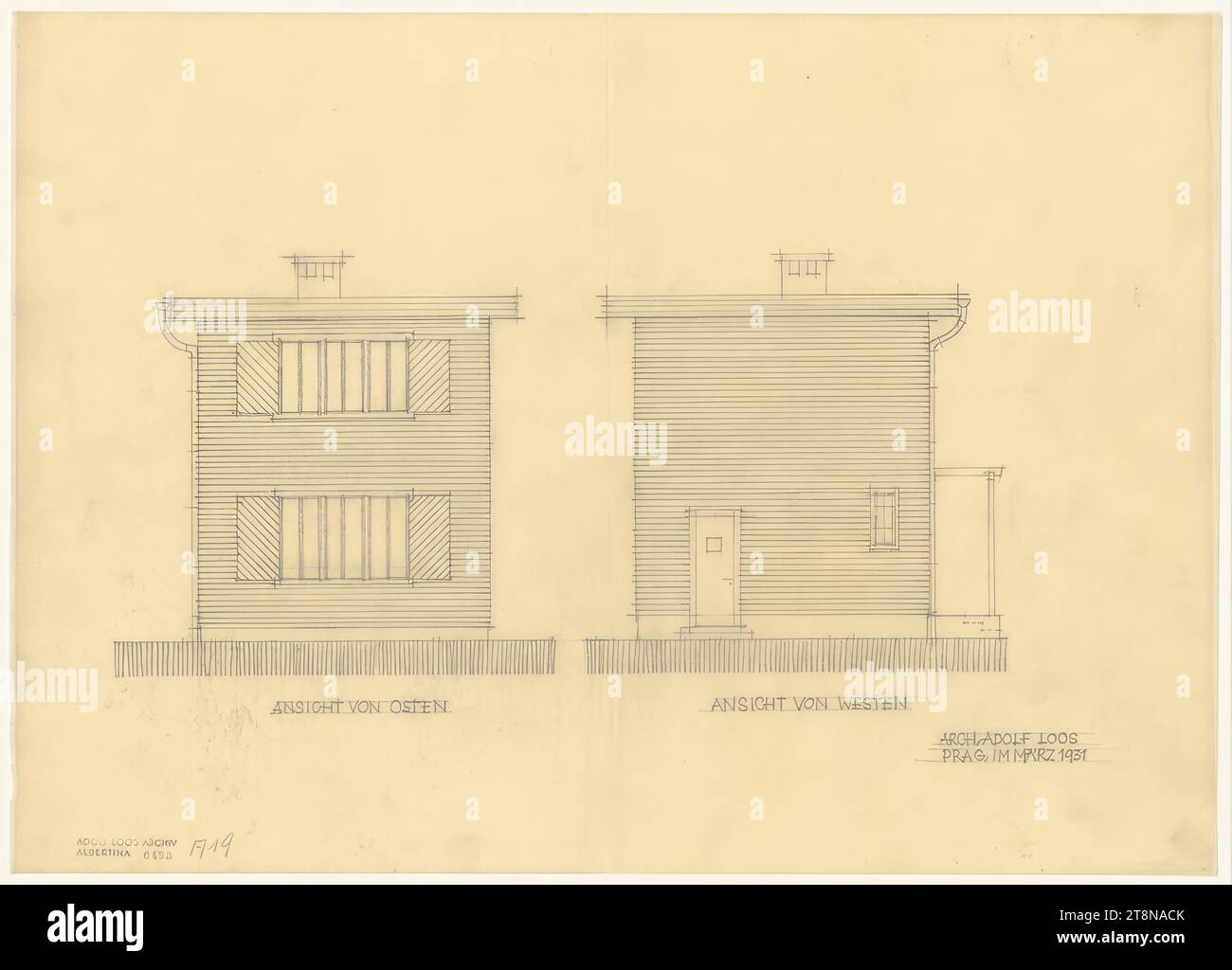 Haus Mitzi Schnabl, Vienna XXII., Flachsweg 27, views from east and ...