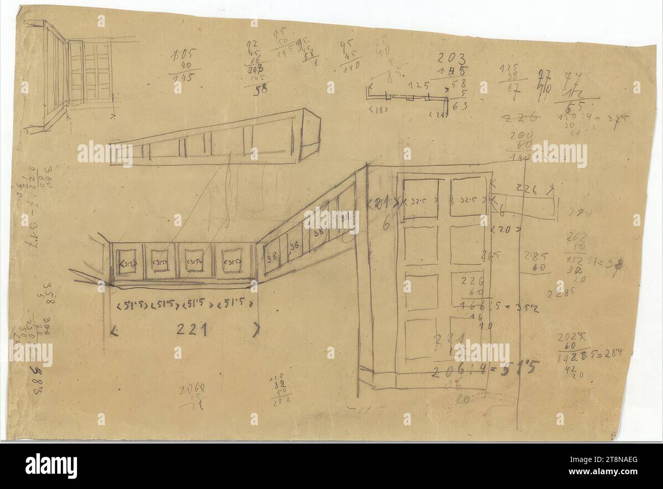Wall construction of a mansard room, paneling, sketch, architectural ...