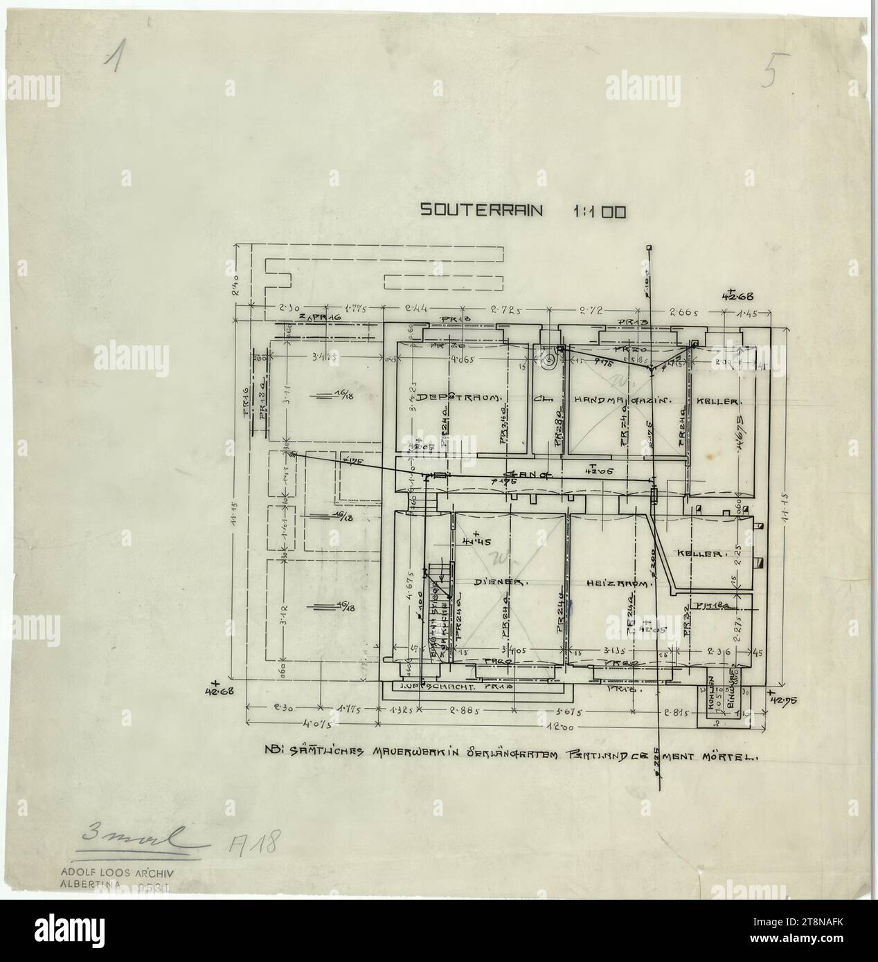 Haus Scheu, Vienna, ground plan, basement II, listed, 1912-1913 ...