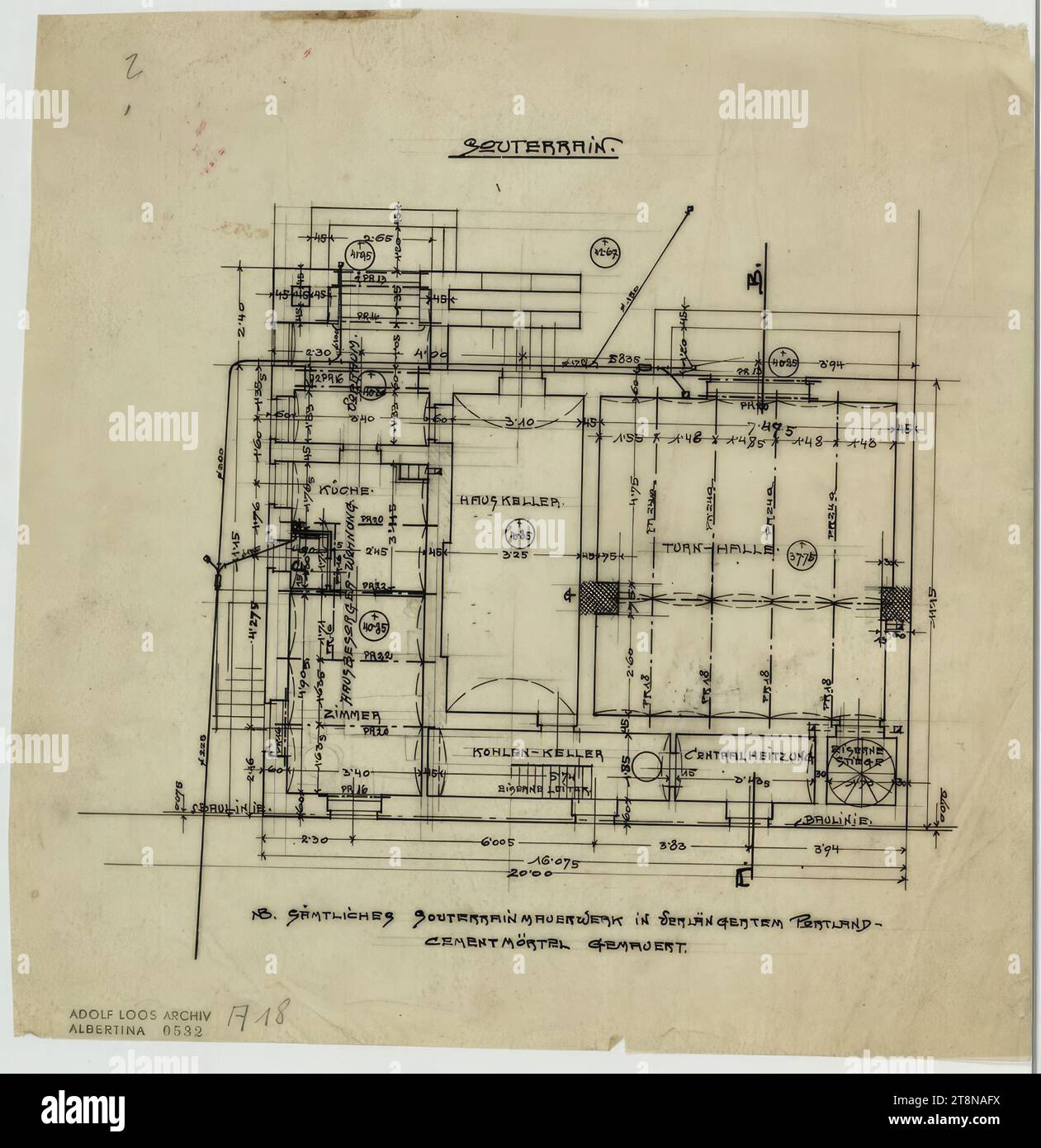 Haus Scheu, Vienna, ground plan, basement I, 1912-1913, architectural ...