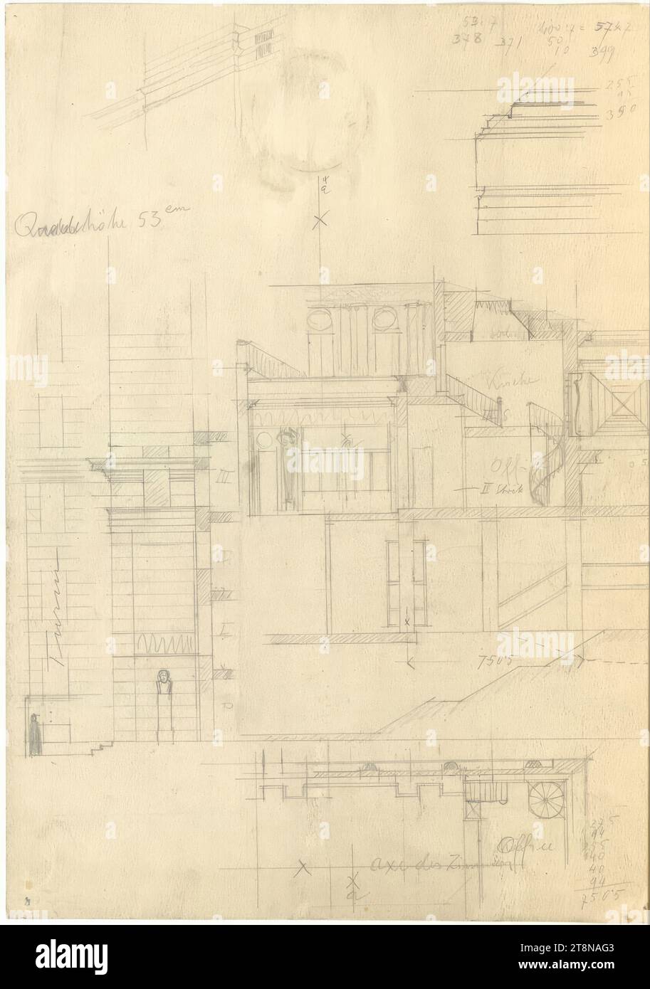 Atrium house with tower, sketches, sections, details, views, around ...