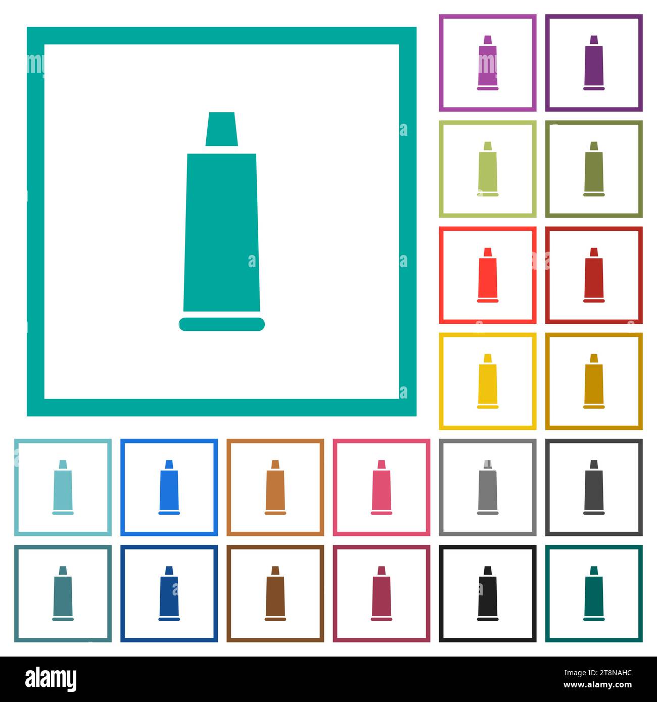 Toothpaste tube flat color icons with quadrant frames on white ...