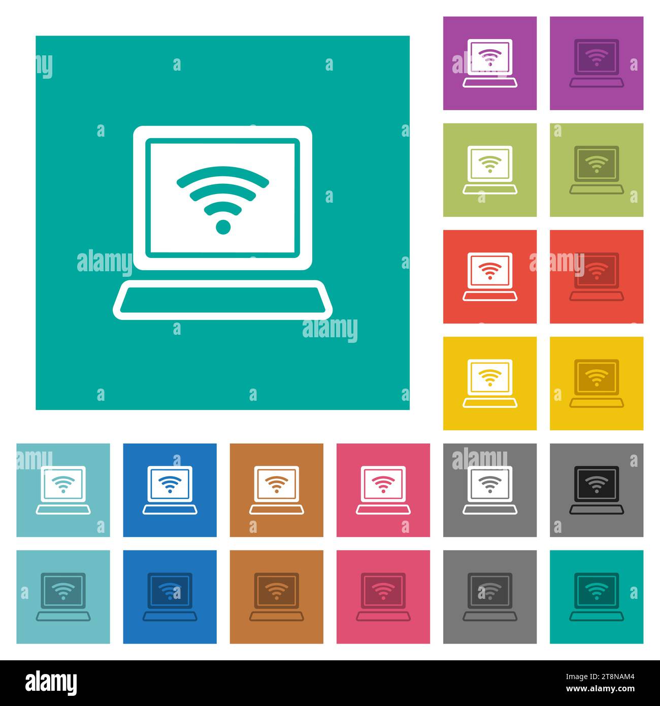 Laptop computer with wireless symbol alternate multi colored flat icons ...