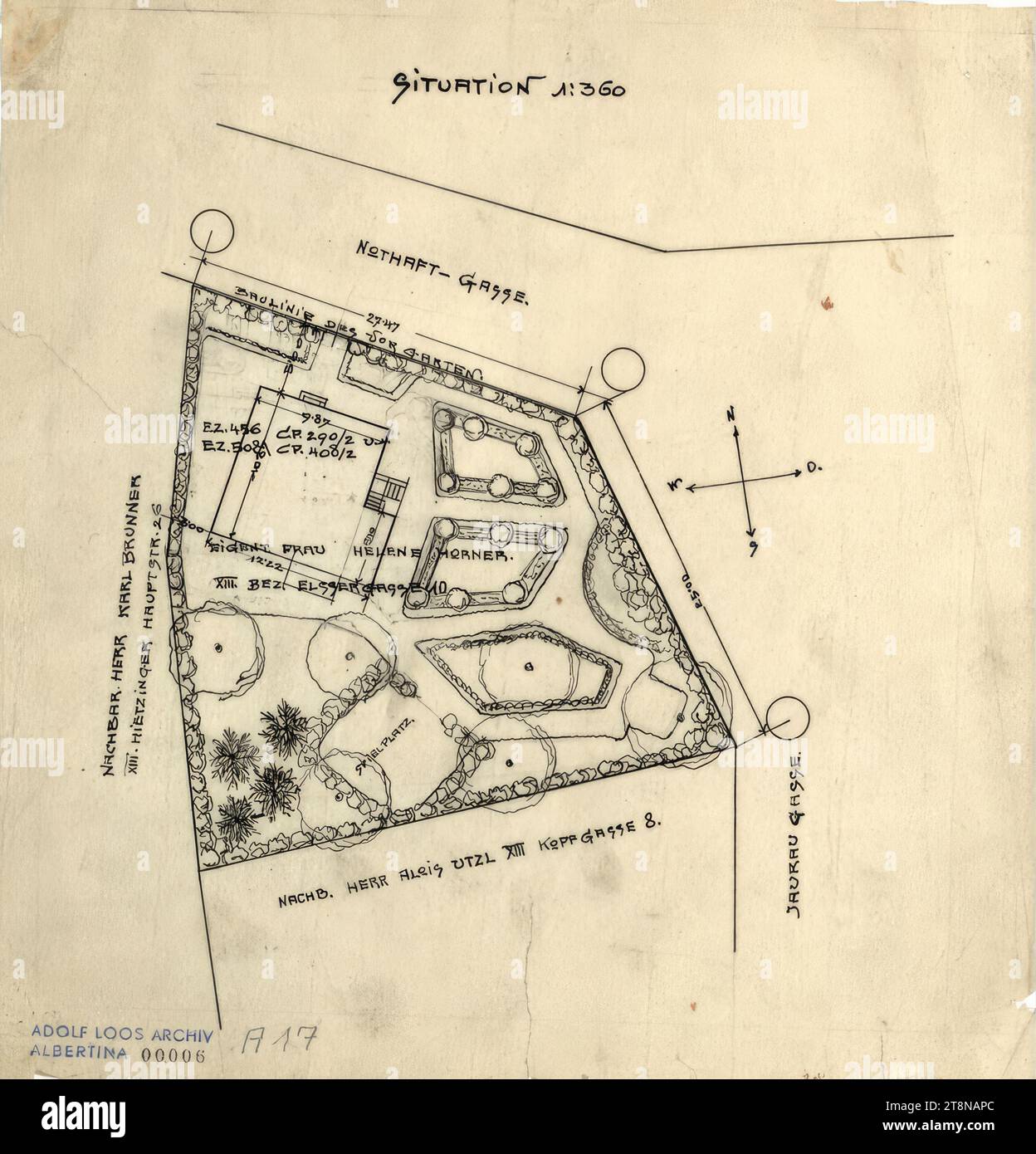 House Helene Horner, Vienna XIII., Nothartgasse 7, site plan, 1912-1913 ...