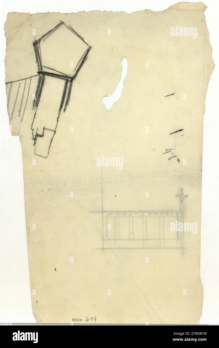 Vienna, Adolf Loos apartment, detail, architectural drawing, break ...