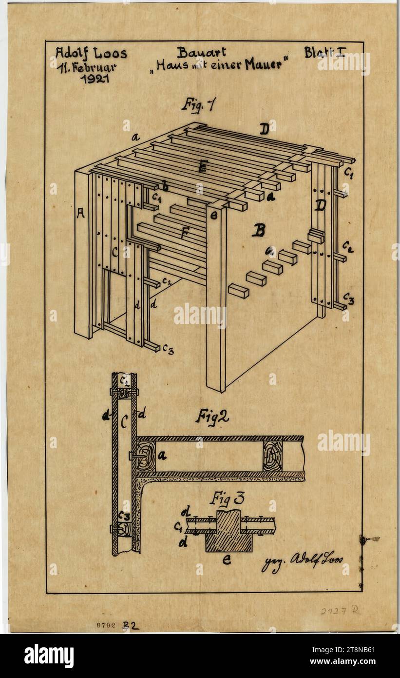 House with a Wall, construction scheme, 1921, architectural drawing ...
