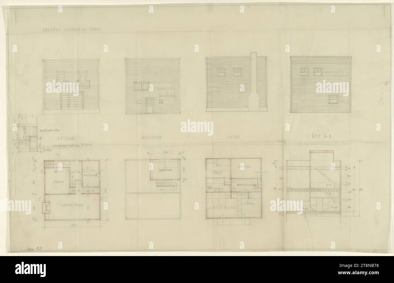 Detached house, facades, floor plans, listed, architectural drawing ...