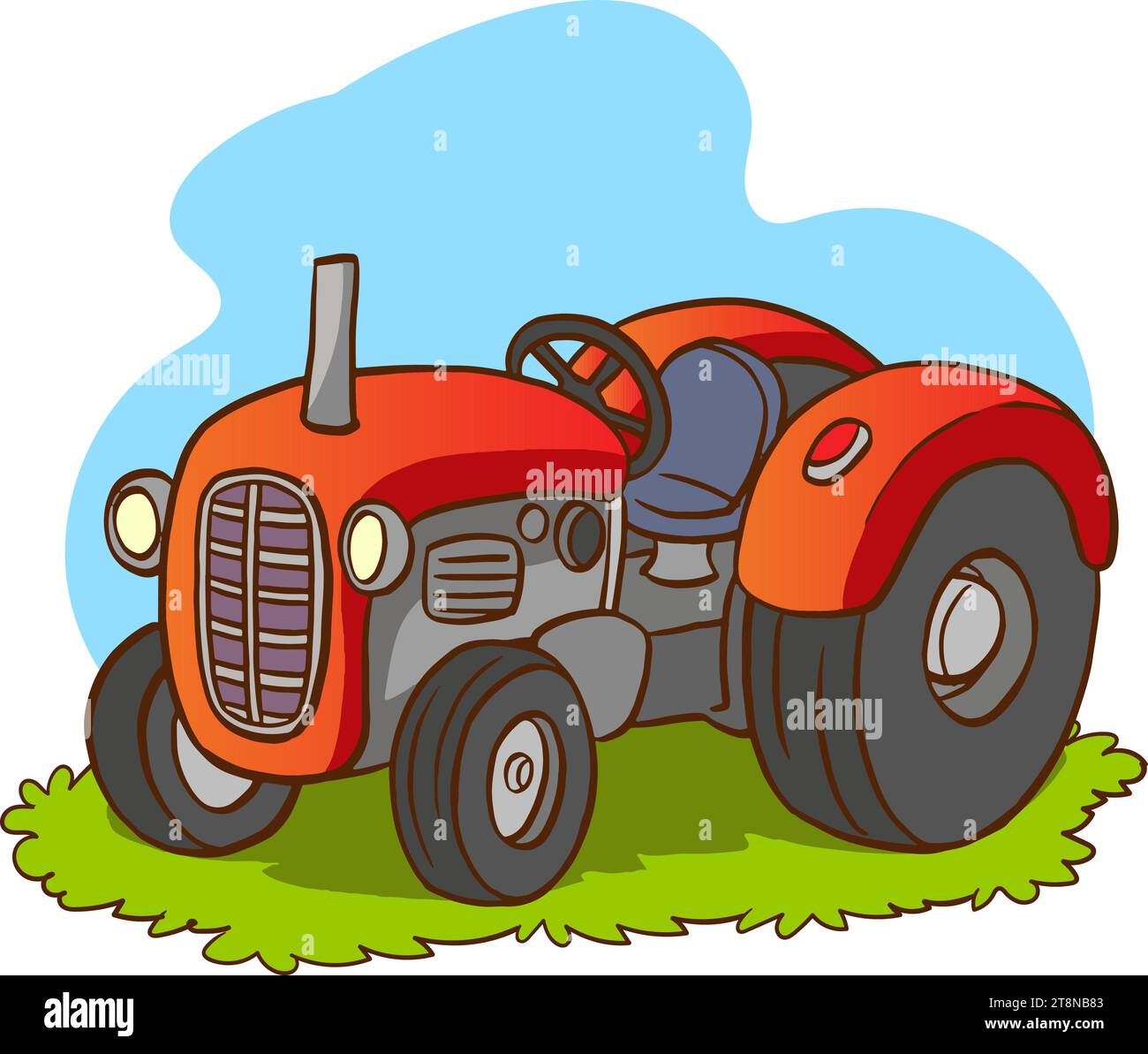Red cartoon tractor isolated on white background. Heavy agricultural ...