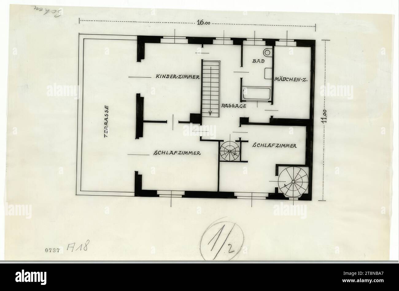 Haus Scheu, Vienna, ground plan, 1st floor, 1912 - 1913, architectural ...