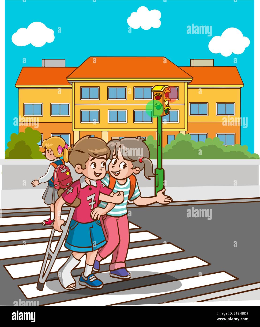 People on street. Pedestrian crossing road on crosswalk with street ...