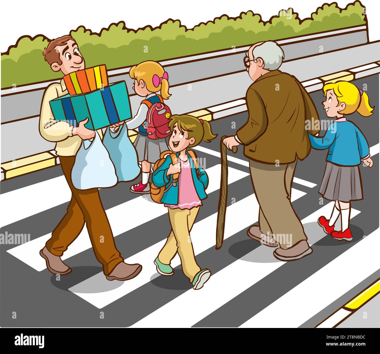 People on street. Pedestrian crossing road on crosswalk with street ...