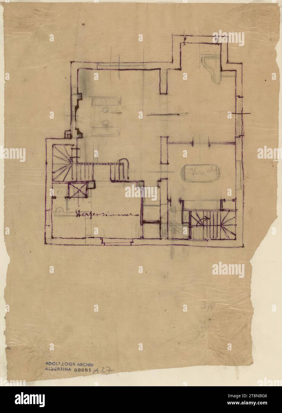 Detached house with publishing office, floor plan of the 1st floor ...