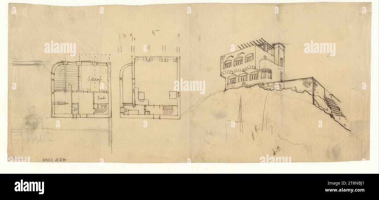 Mountain villa, floor plans and axonometry, architectural drawing ...