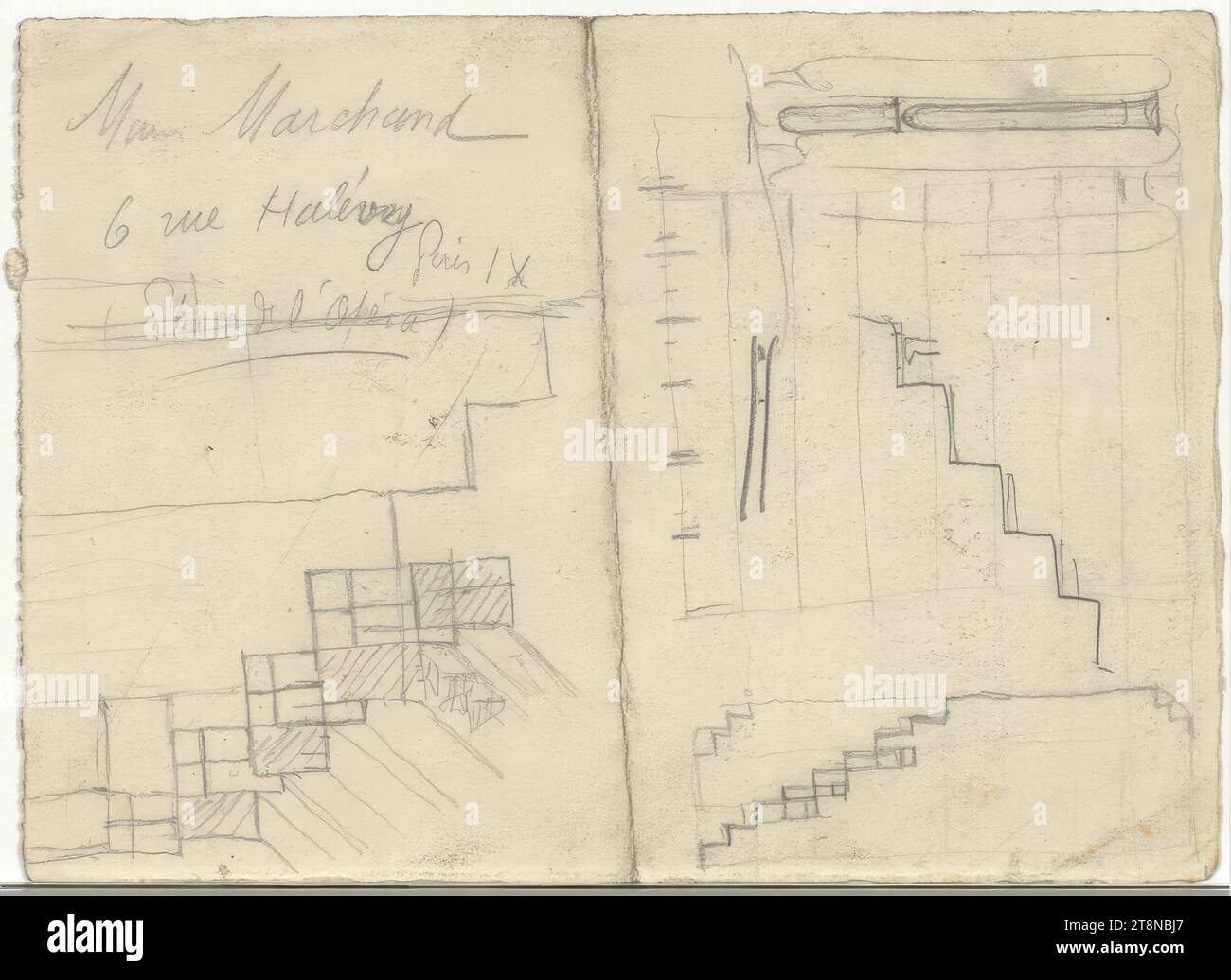 Terrace House, Sketches, ca. 1926, architectural drawing, paper; Pencil ...
