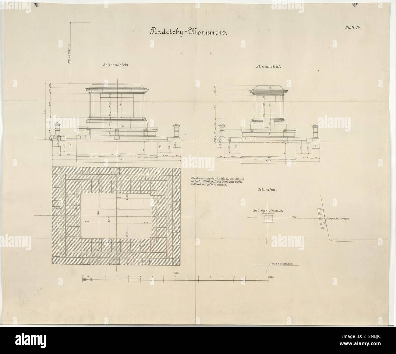 Vienna, Ministry of War, plan of the Radetzky memorial, around 1908 ...