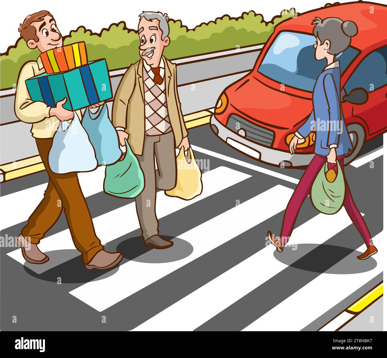 People on street. Pedestrian crossing road on crosswalk with street ...